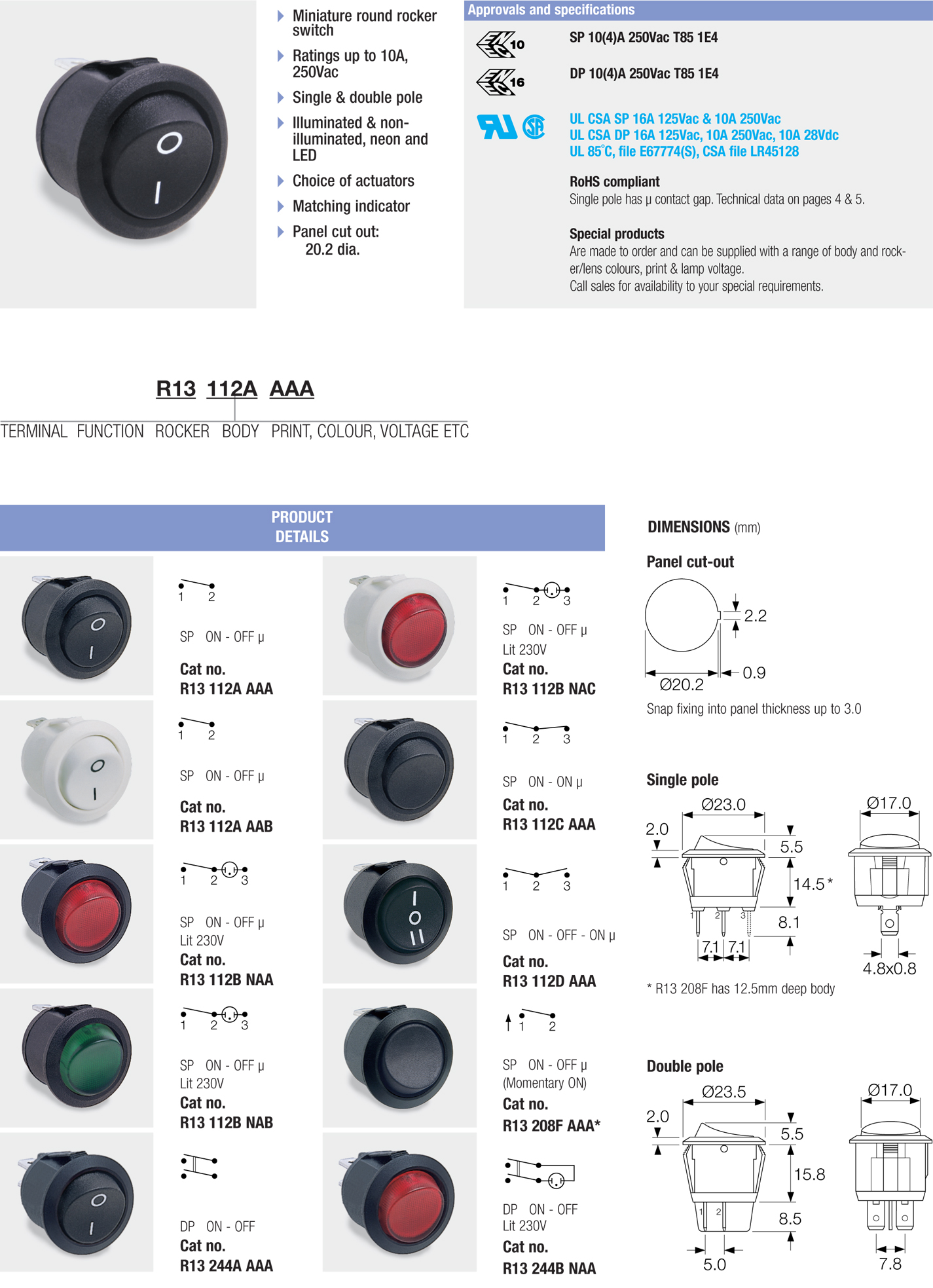 Round Switches - R13 Series - Sonectrad-BRN