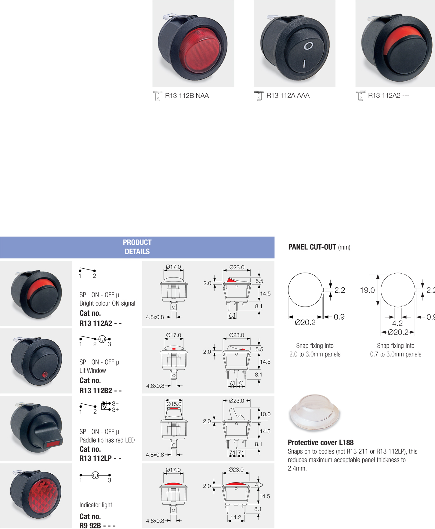 Round Switches - R13 Series - Sonectrad-BRN