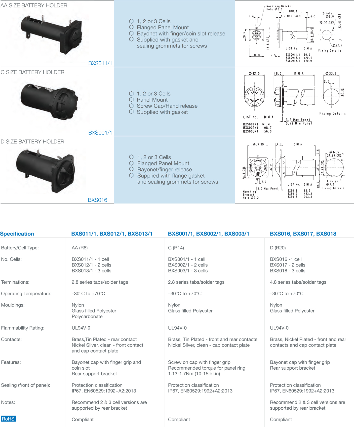 Battery holders - Sealed to IP67 - Sonectrad-BRN