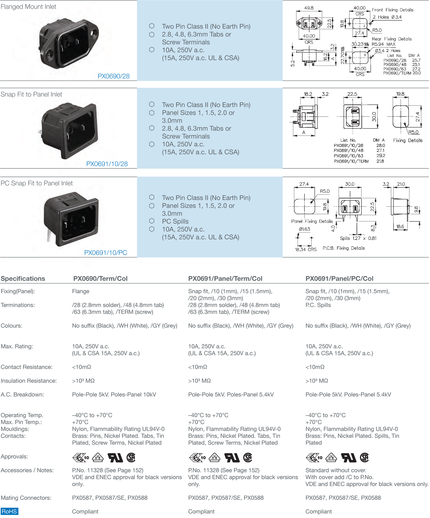 Connecteurs IEC - EN60320-1 Standard Sheet C18 Class I - Sonectrad-BRN